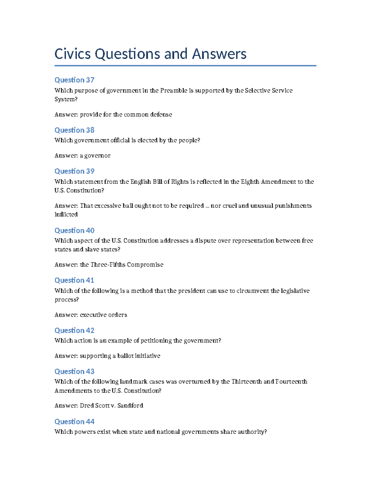 Civics Quiz Q37-80: Key Concepts & Government Principles - Studocu