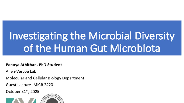 Guest Lecture on Microbial Diversity in Human Gut - MICR 2420 - Studocu