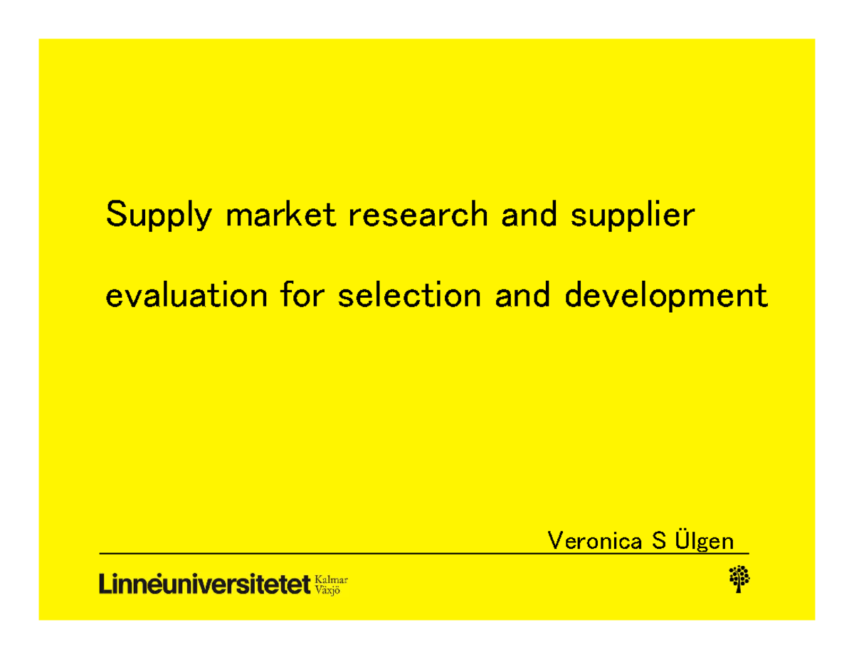L4 Supply Market Research & Supplier Evaluation Overview - Studocu