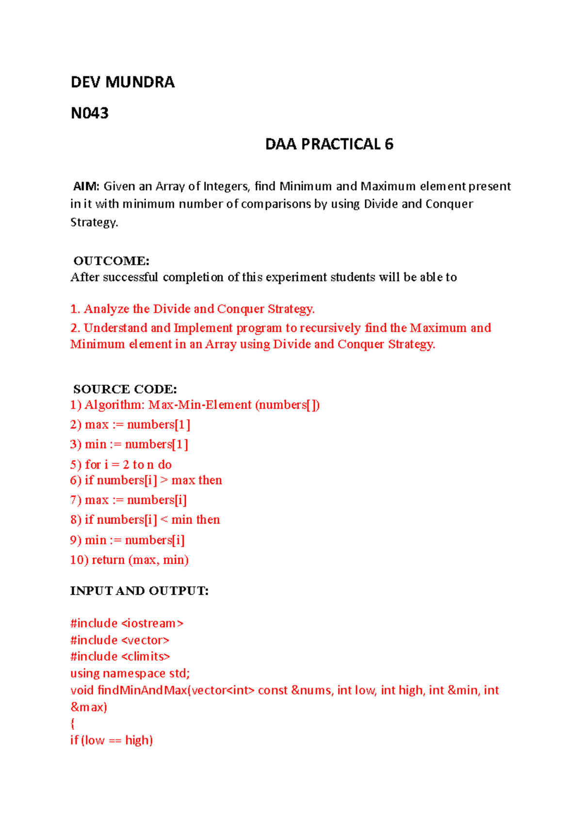DAA 6 - Practical Notes on Min-Max Element with Divide and Conquer ...