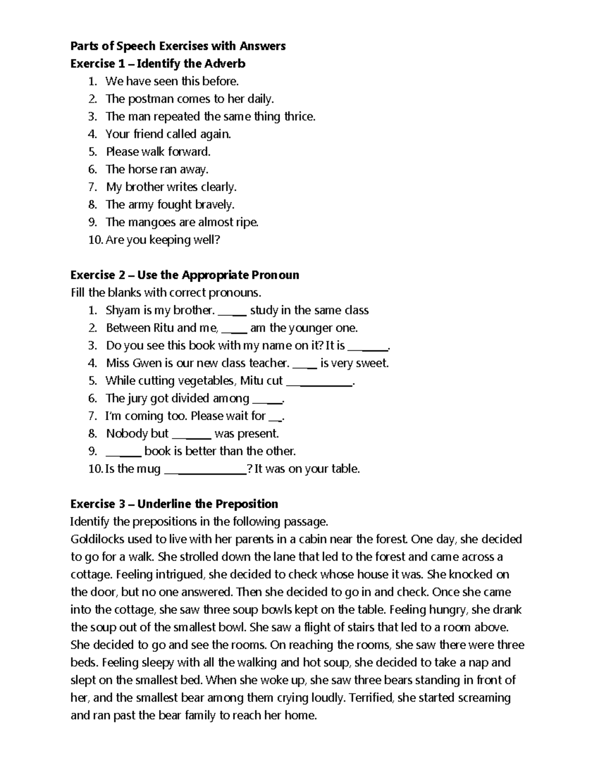 649060692 Parts of Speech Exercises and Solutions for Practice - Studocu