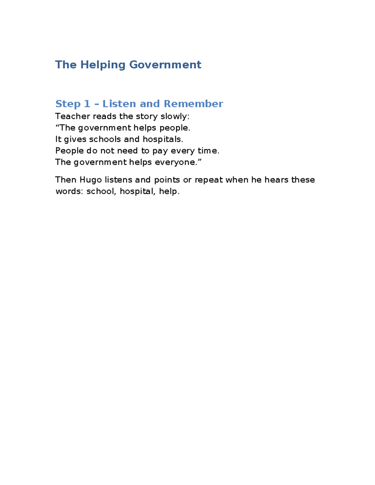 Hugo Mini Worksheet: The Helping Government Activities - Studocu