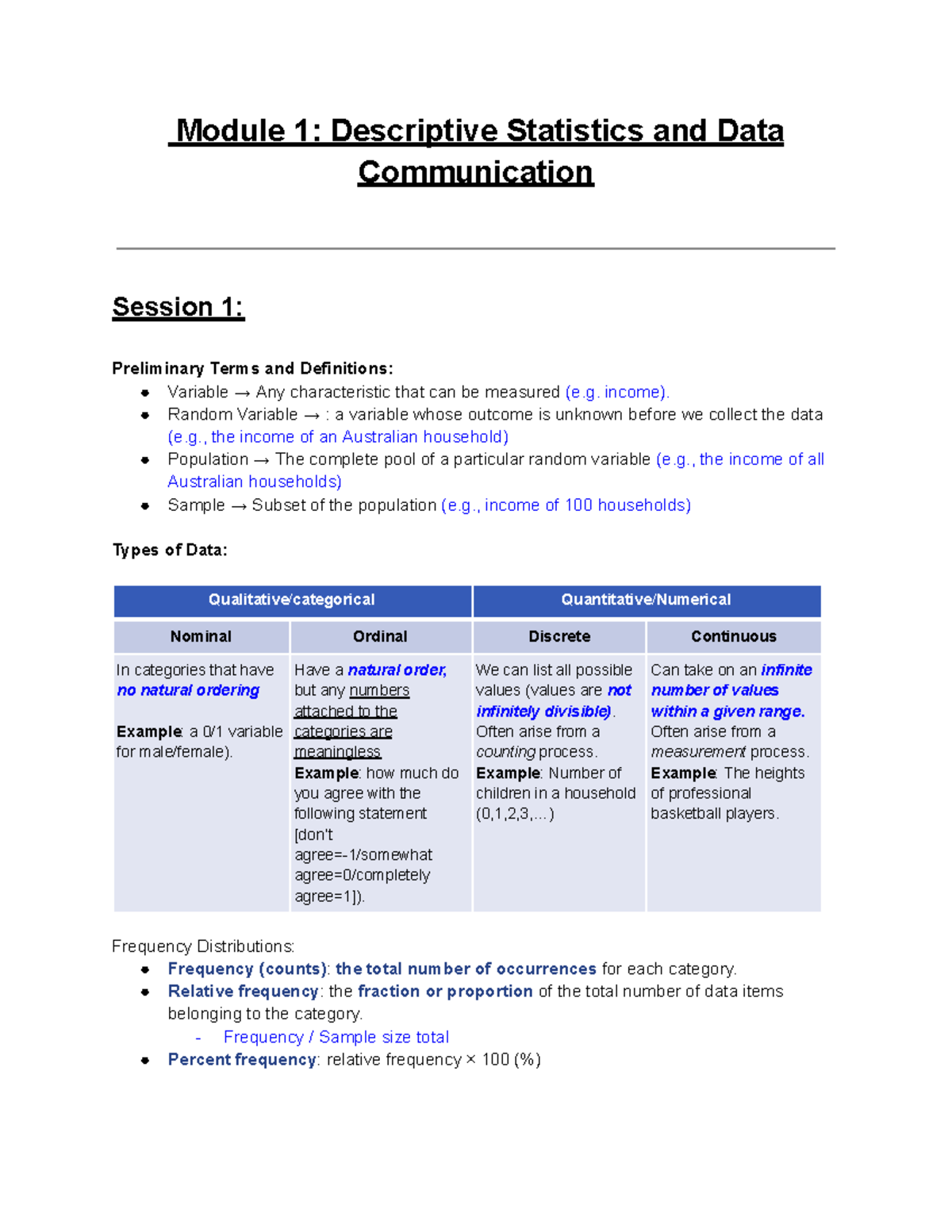 Module 1: Descriptive Stats & Data Comm - Lecture Notes - Studocu