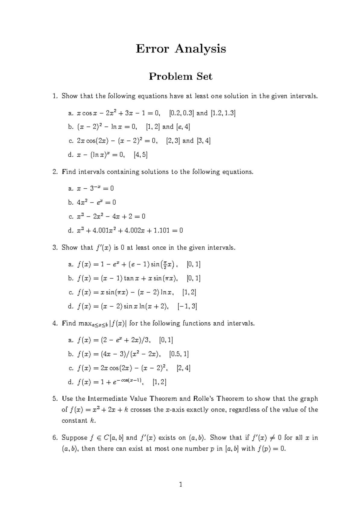 Error Analysis Problem Set 1: Finding Solutions and Taylor Polynomials ...