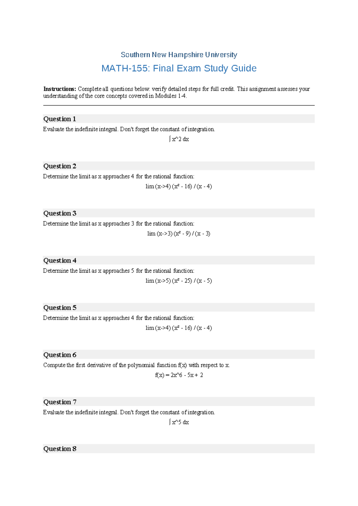 Calculus Final Exam Study Guide 69082806: Key Concepts & Solutions ...