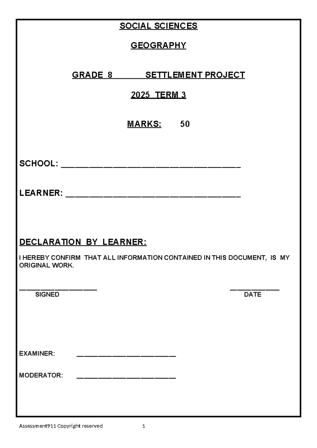 GR 8 GEO T3 Project - SOCIAL SCIENCES GEOGRAPHY GRADE 8 SETTLEMENT ...