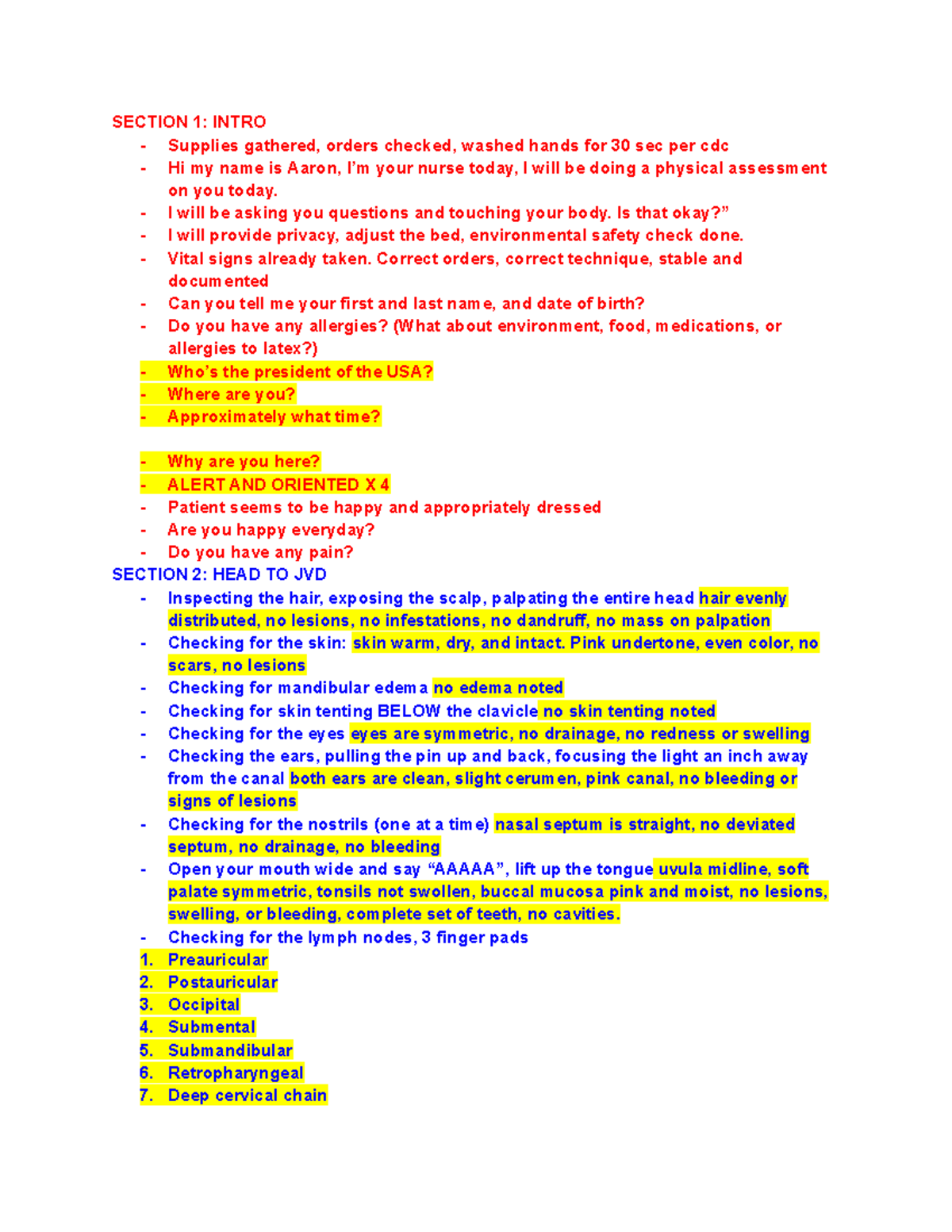 PA script - SECTION 1: INTRO Supplies gathered, orders checked, washed ...