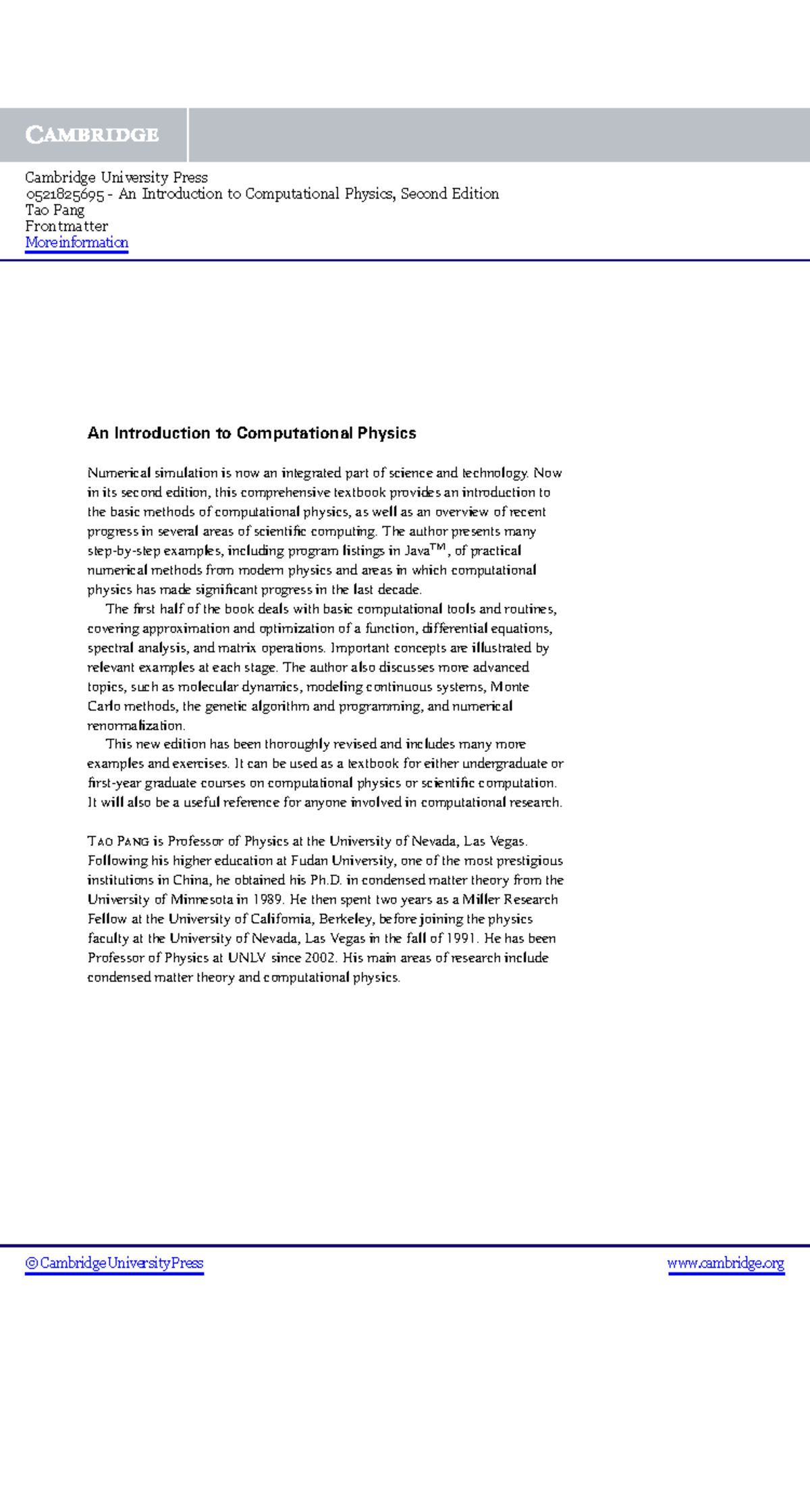 Computational Physics Overview - Tao Pang (2nd Ed.) - Studocu