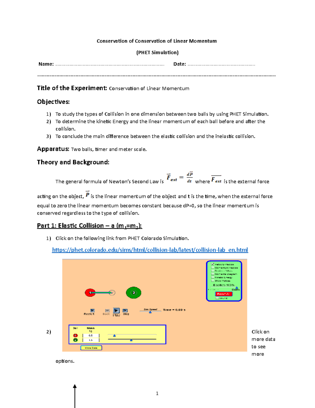 Lab 7: Conservation of Linear Momentum - Elastic and Inelastic ...