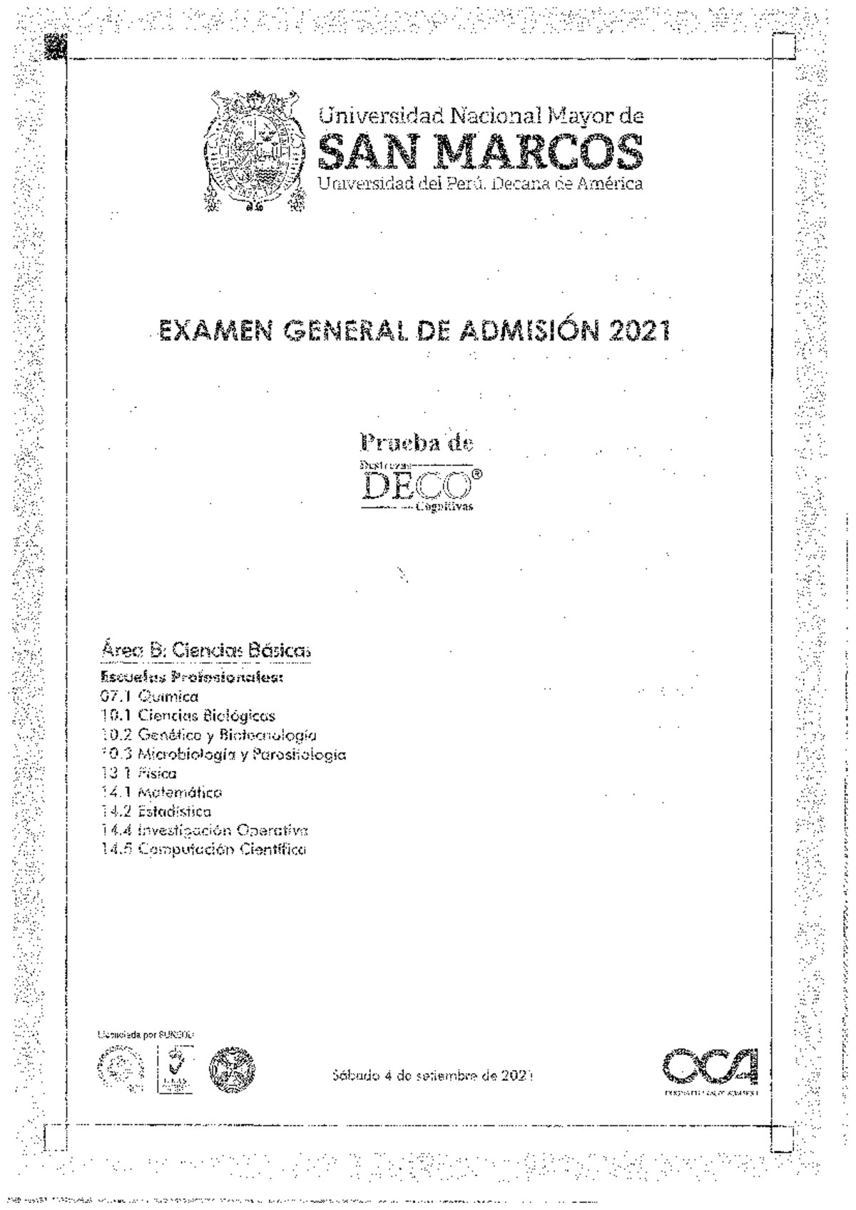 Examen General de Admisión 2021 - Área B: Ciencias Básicas - Studocu