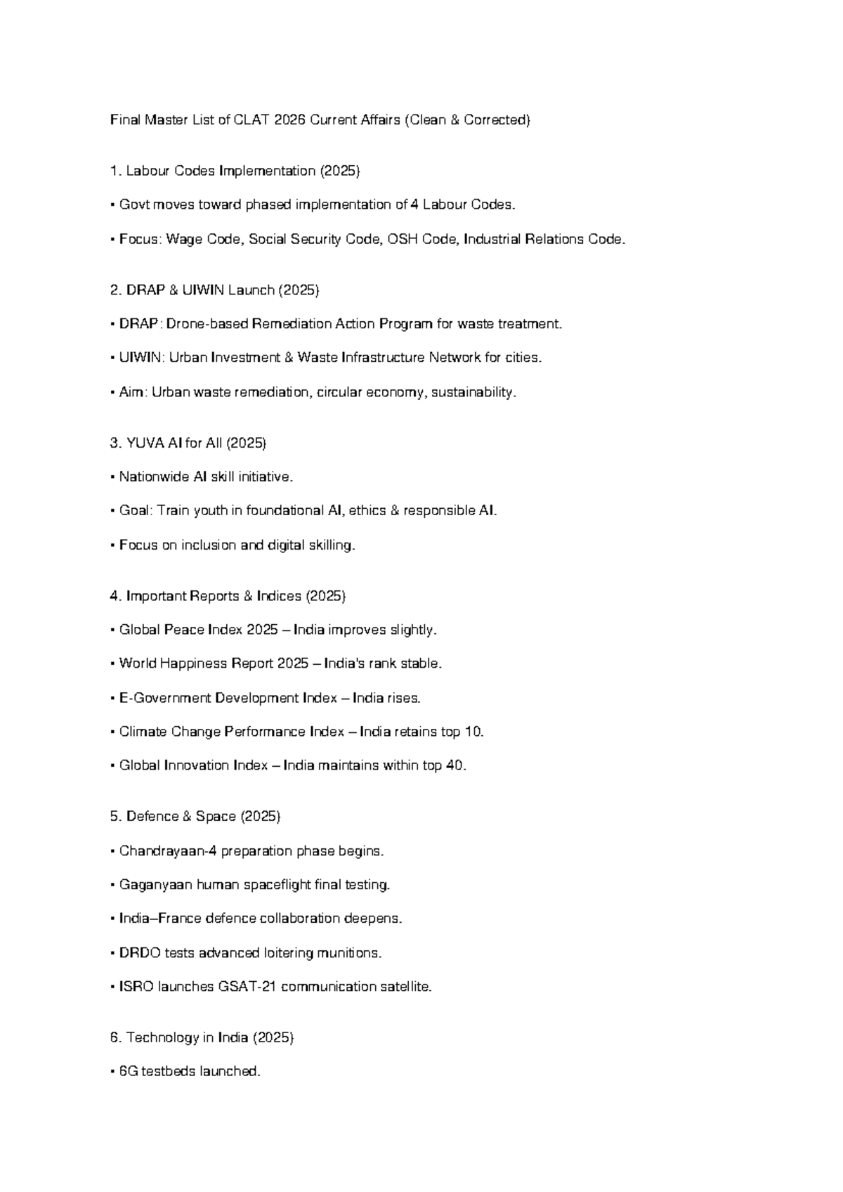 CLAT 2026 Final Master List of Current Affairs for Law Practice - Studocu