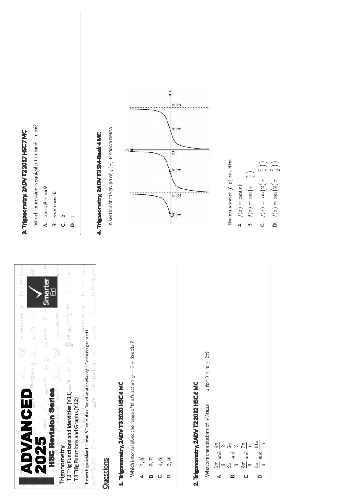 Trigonometry, 2ADV T3 Exam Review: Identities & Functions - Studocu