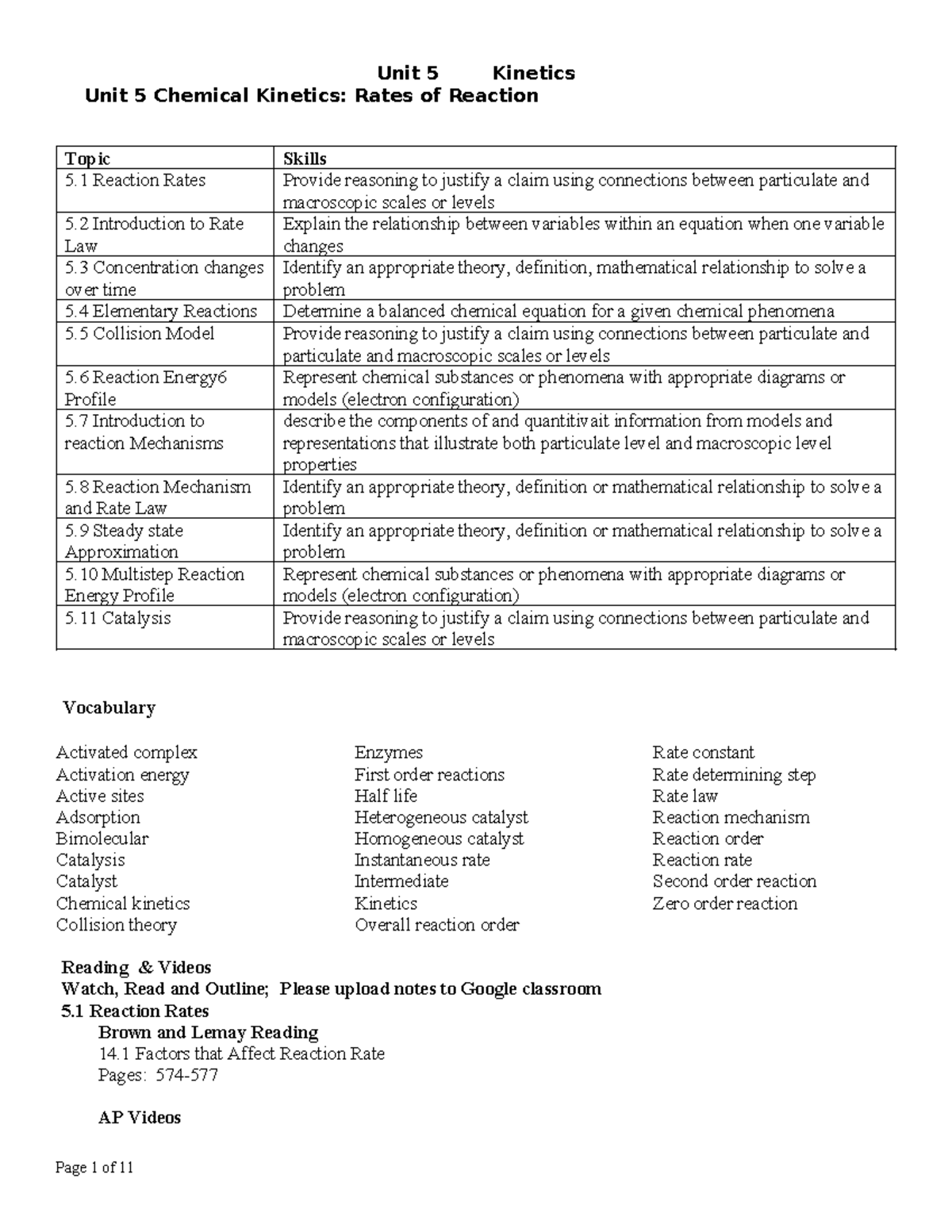 AP Chemistry Unit 5 Kinetics: Comprehensive Outline & Review - Studocu