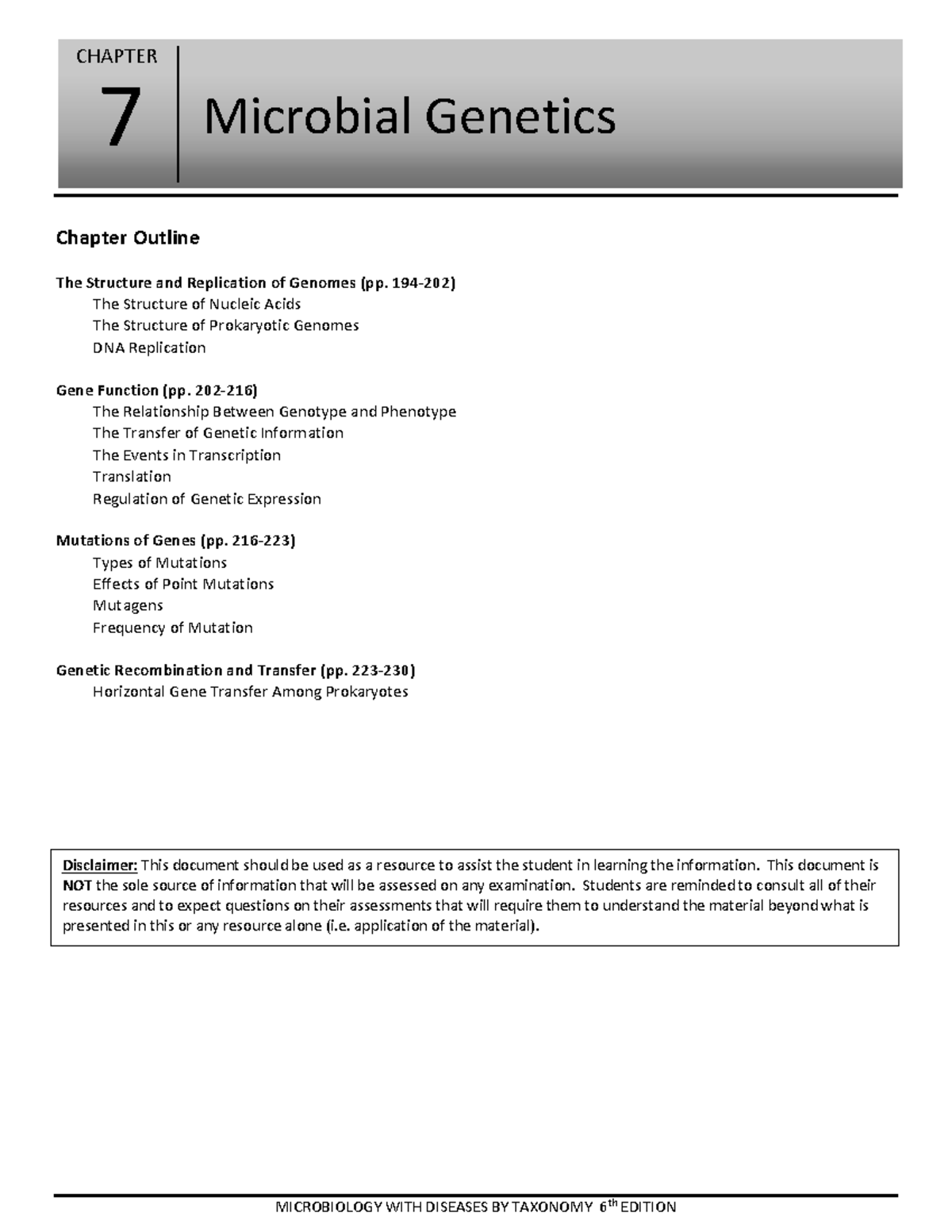 Microbiology BIOL 250 Chapter 7 Lecture Notes: Microbial Genetics ...