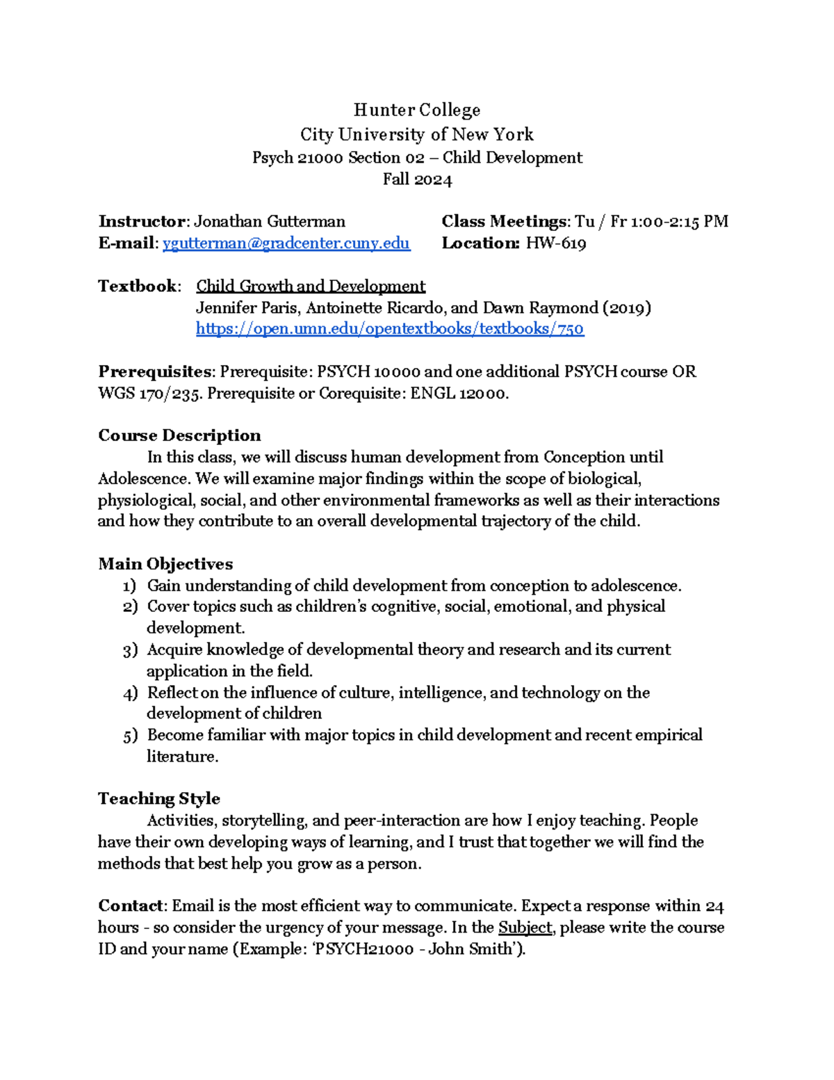PSYCH 210 00 - Child Development Syllabus - Fall 2024 - Studocu