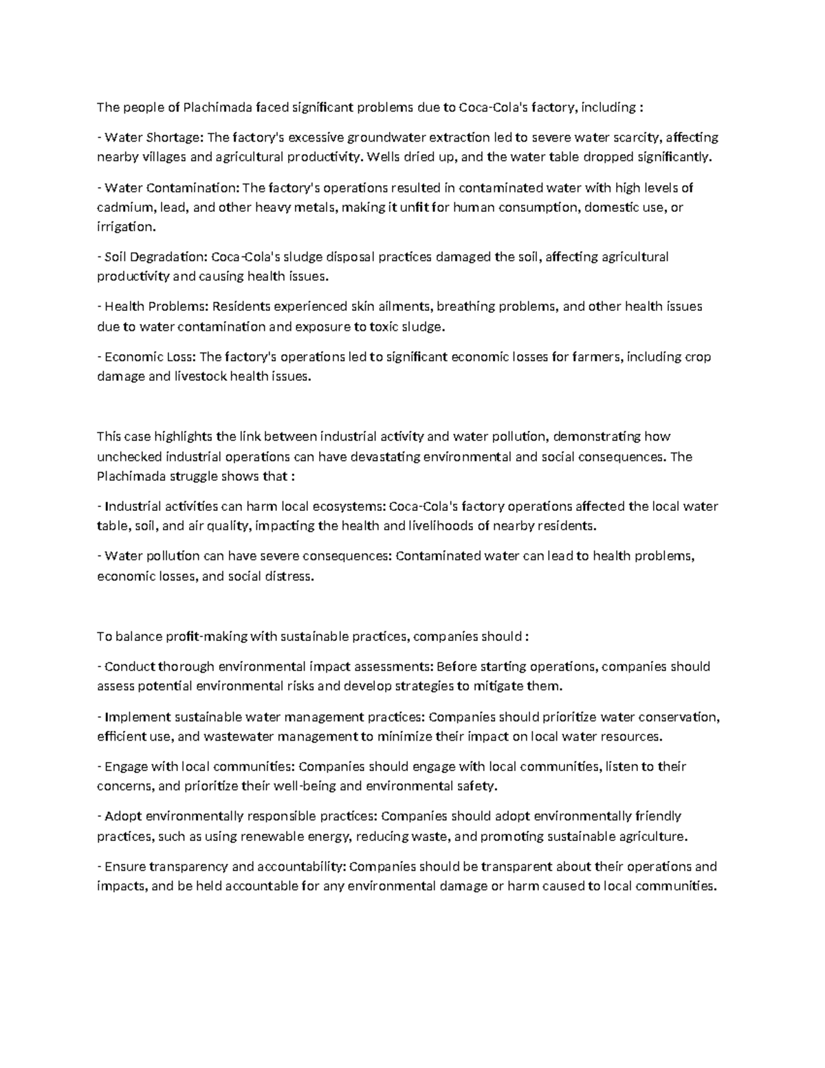 Plachimada Case Study: Environmental Impact & Community Struggles - Studocu