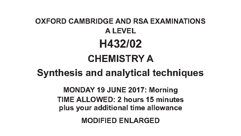 A Level Chemistry H432/02: Synthesis & Analytical Techniques Exam Paper ...