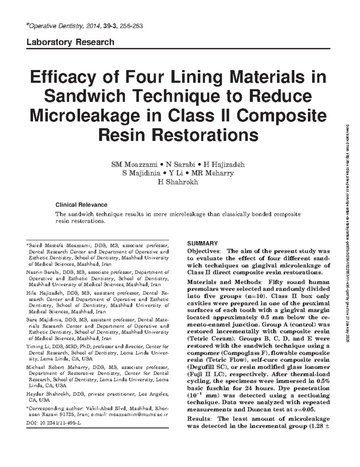 Efficacy Study of Sandwich Technique for Class II Microleakage (11-495 ...
