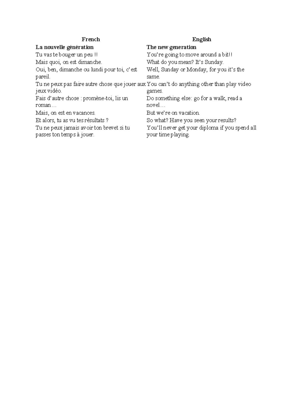 French Class 5: Lesson 8 - Text from Chapter 7 - Studocu