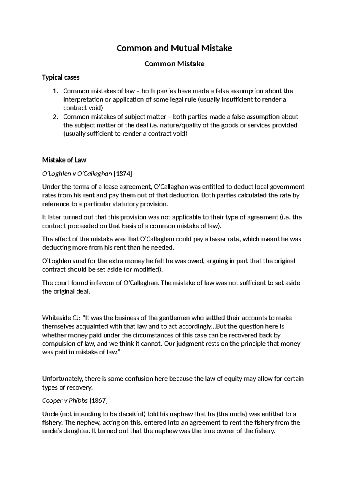 Common and Mutual Mistakes in Contract Law: Key Cases and Principles ...