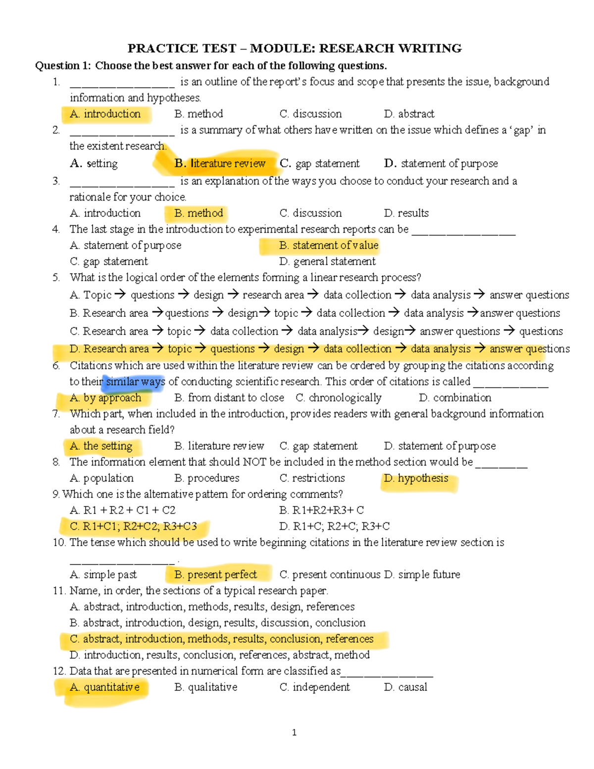 Mock Test: Research Writing - 2025 (Practice Test Module) - Studocu