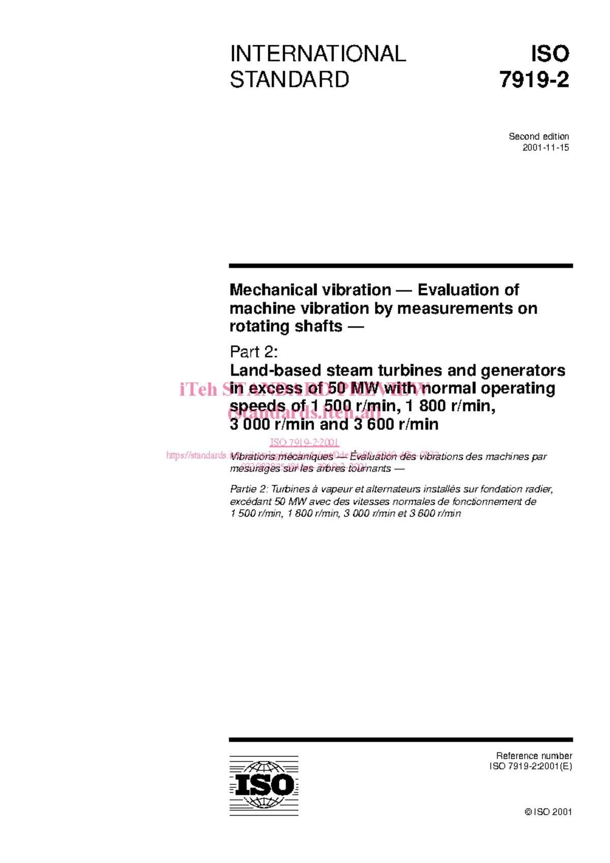 ISO 7919-2: Mechanical Vibration Evaluation for Steam Turbines - Studocu