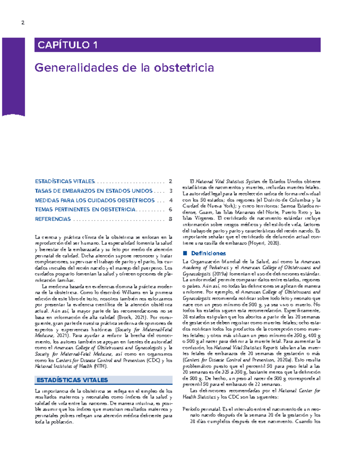 CAPÍTULO 1: Generalidades y Estadísticas Vitales en Obstetricia - Studocu