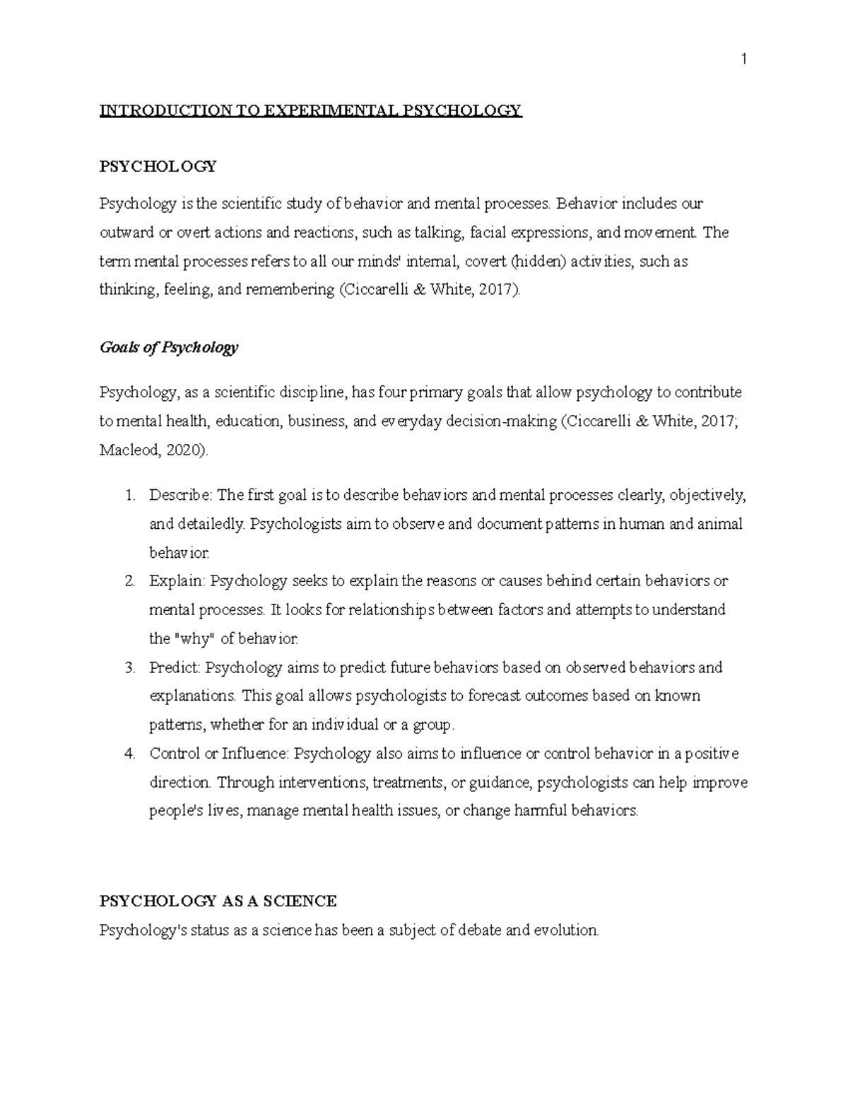 Introduction to Experimental Psychology: Key Concepts and Methods - Studocu