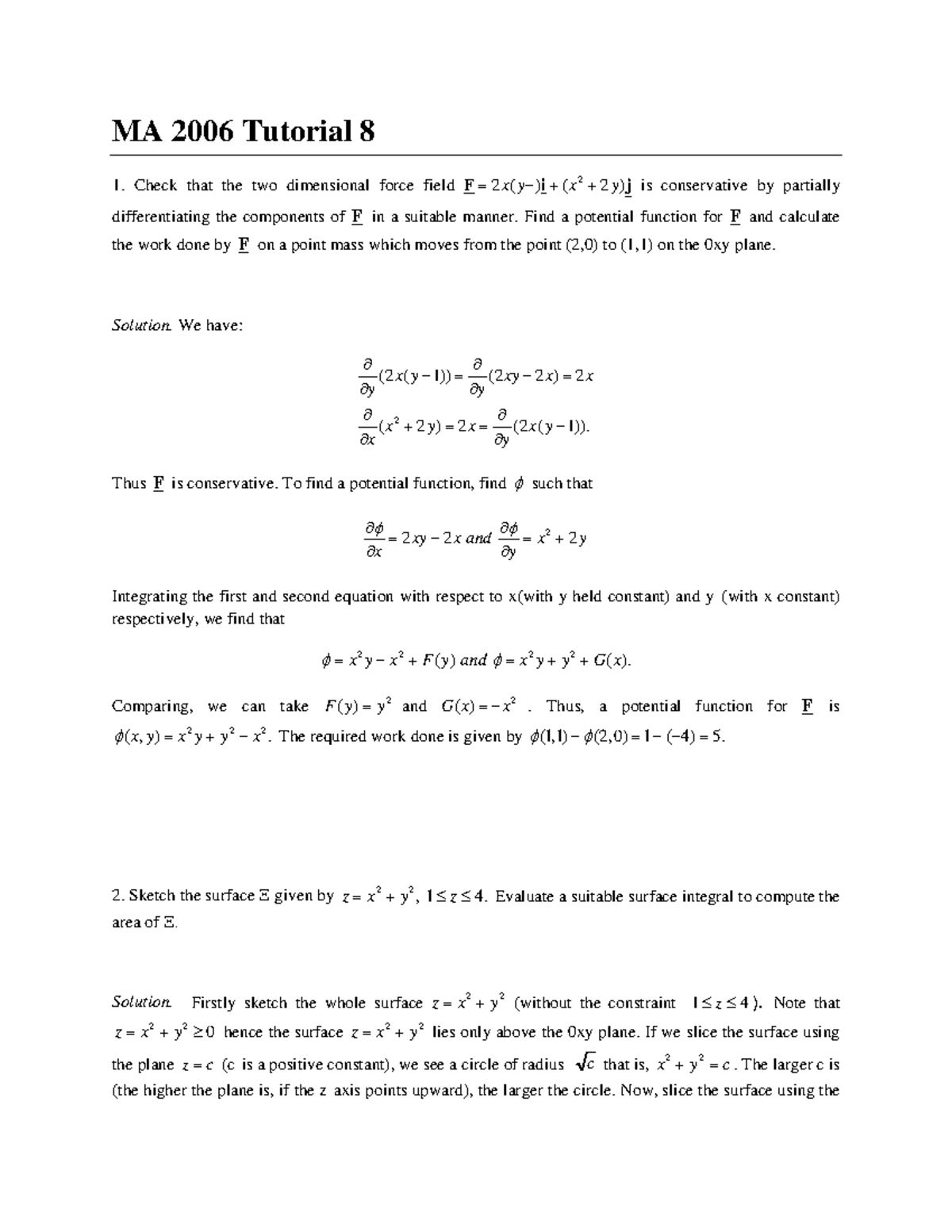 MA2006 Tutorial 8 Solution - MA 2006 Tutorial 8 Check that the two ...