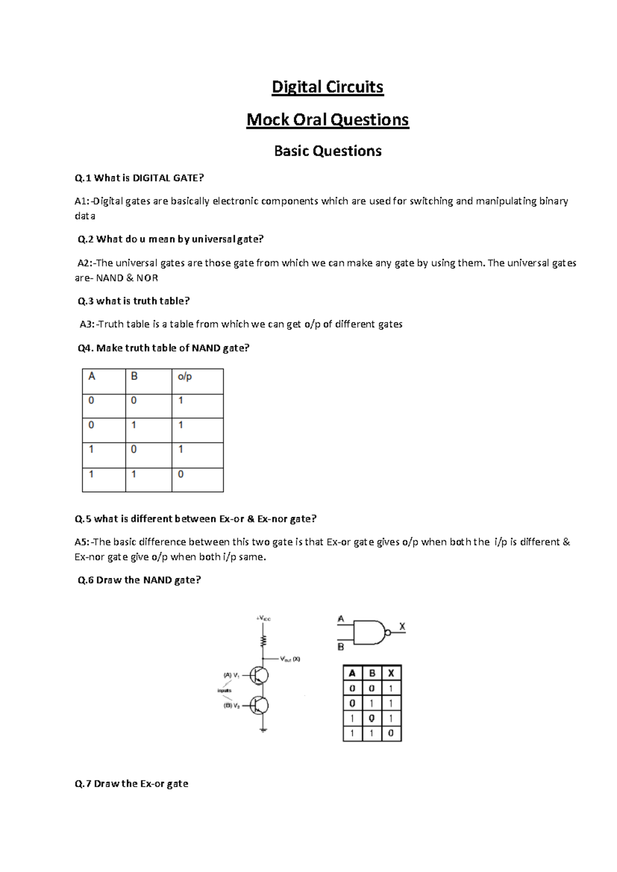 Mock Oral Questions digital circuits - Digital Circuits Mock Oral ...