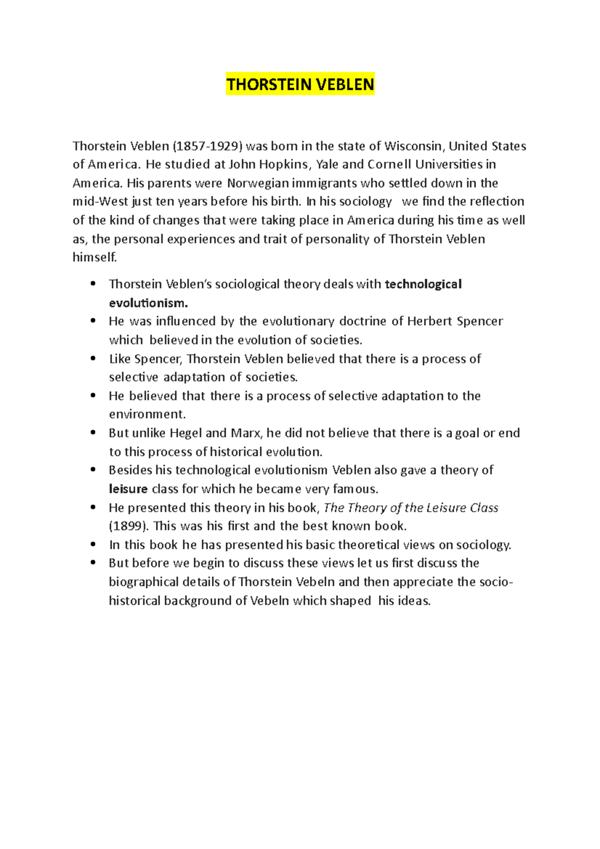 Biography and Important Theories of Thorstein Veblen - THORSTEIN VEBLEN ...