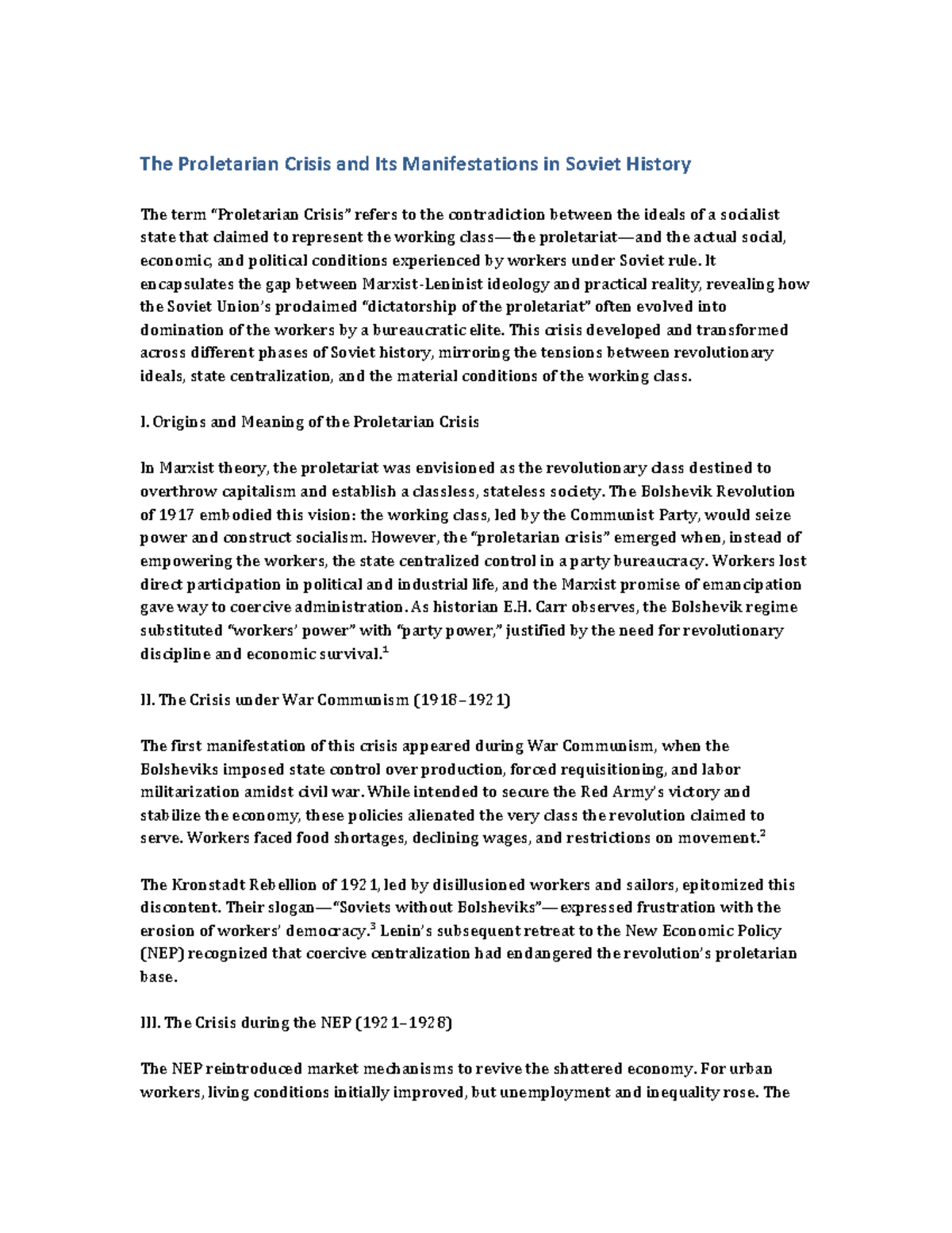 The Proletarian Crisis in Soviet History: A Comprehensive Analysis ...