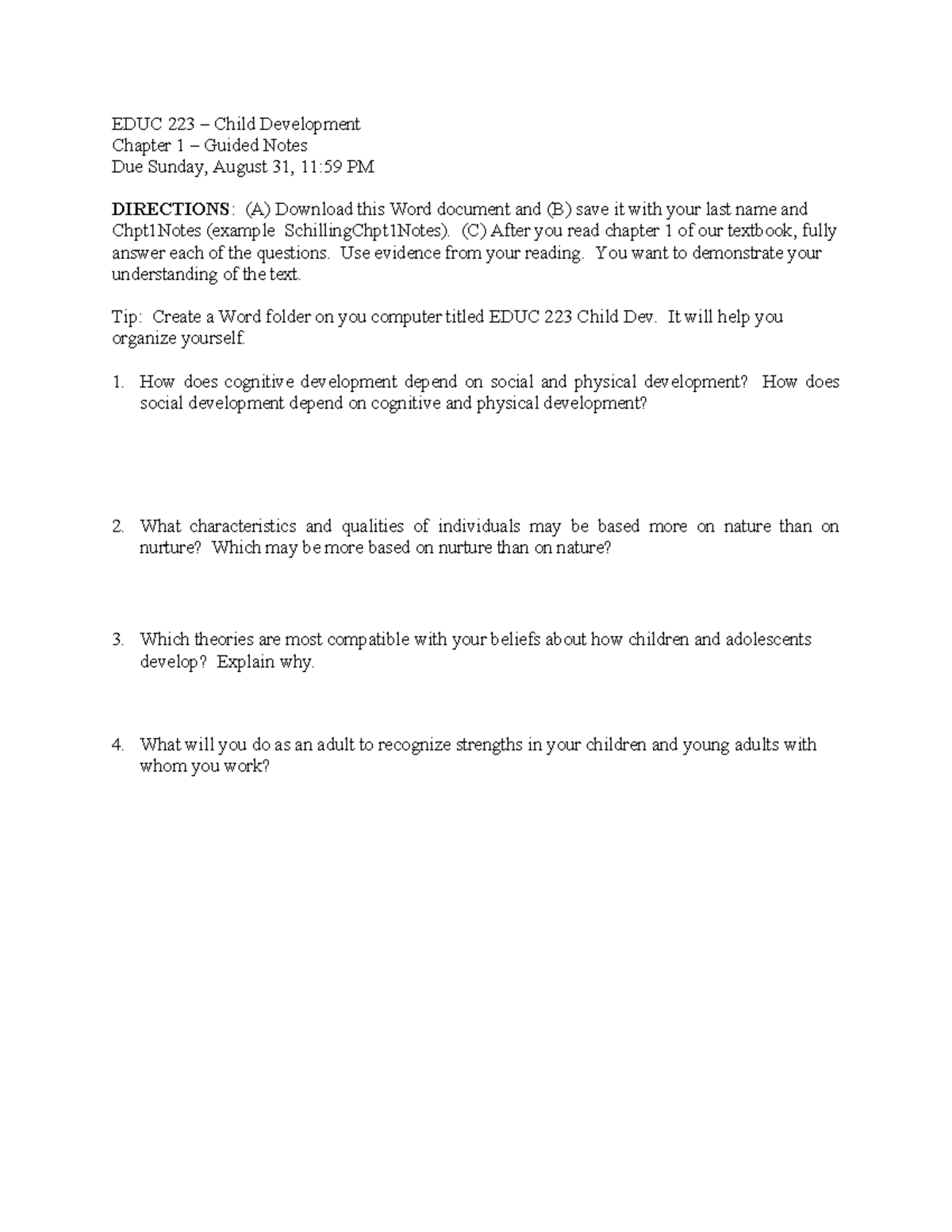 EDUC 223 Child Development Chapter 1 Guided Notes - Studocu