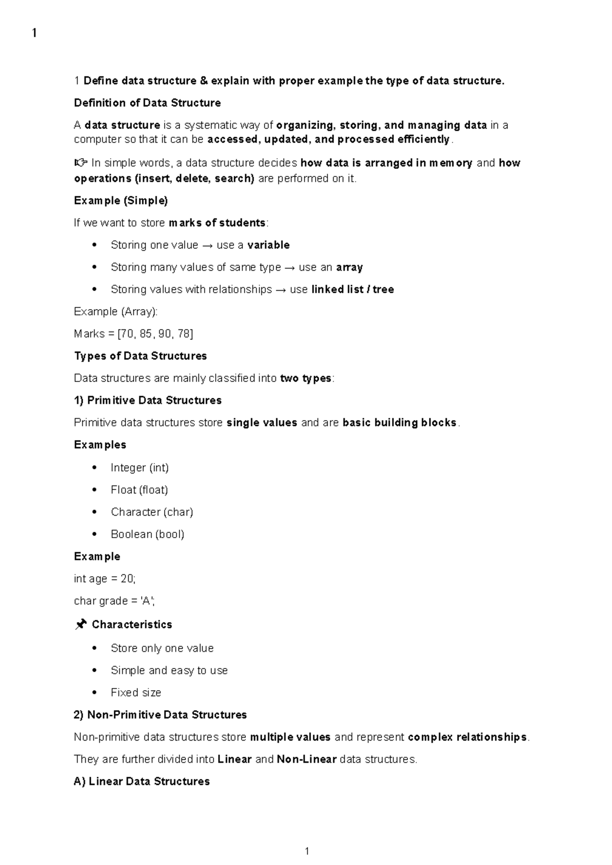 CS101 Data Structures: Definitions, Examples, and Algorithms - Studocu