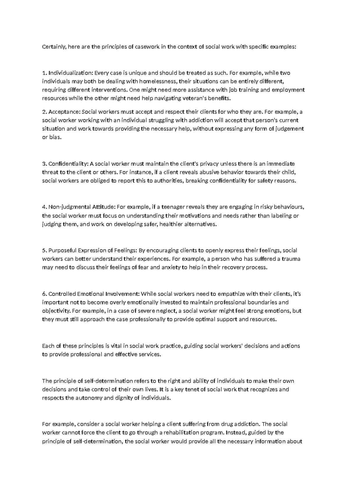 SOCW 101: Casework Principles - Key Notes and Examples - Studocu