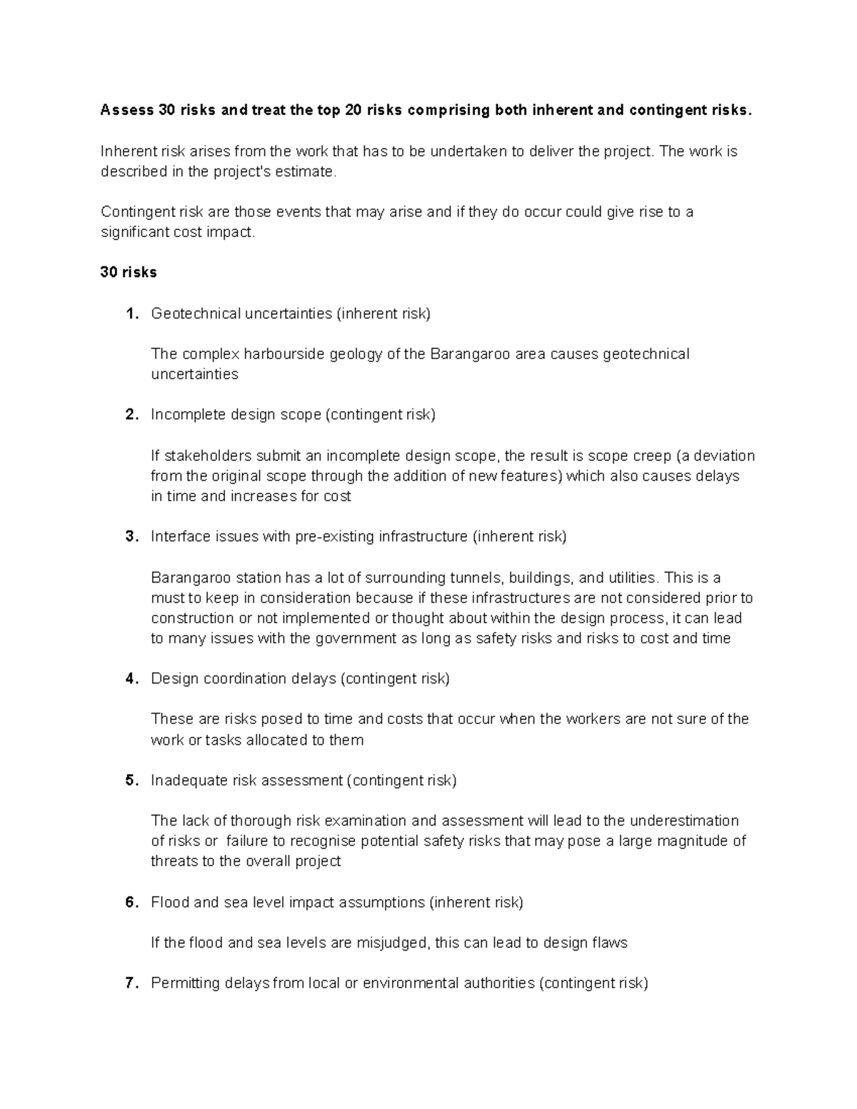 Assessment of 30 Inherent & Contingent Risks: Top 20 Ranked - Studocu
