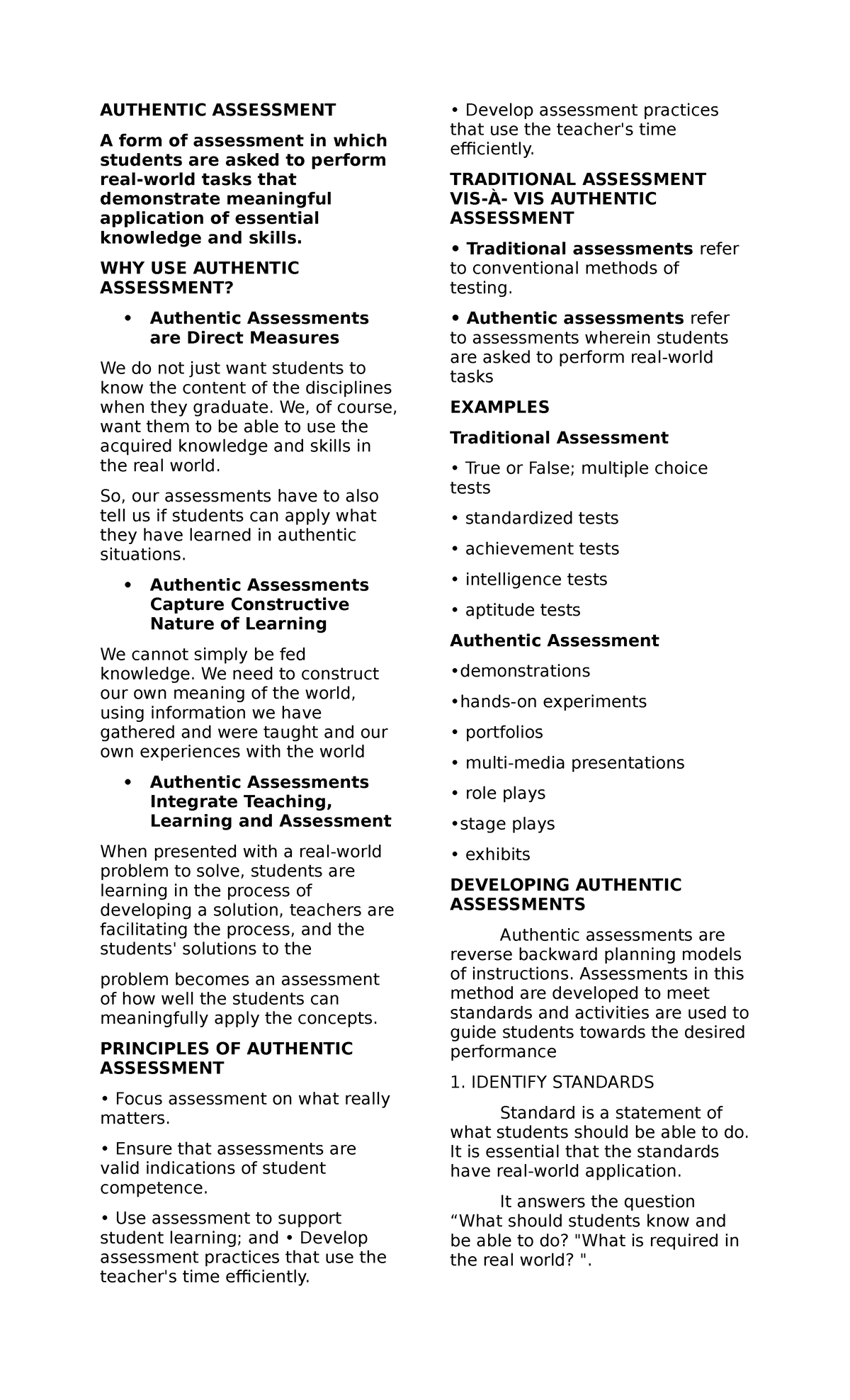 Authentic Assessment Strategies and Performance Tasks Guide - Studocu