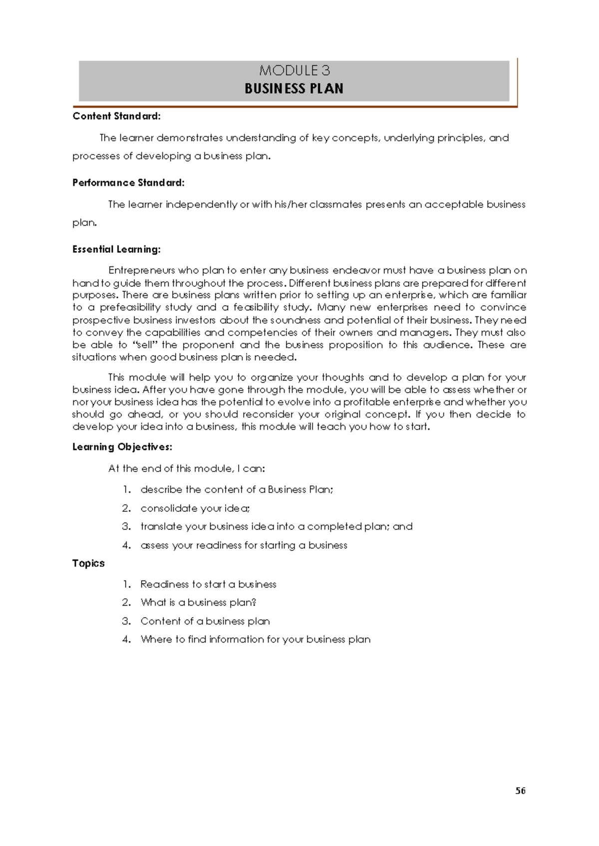 MODULE 3: Developing a Business Plan for Entrepreneurs - Studocu