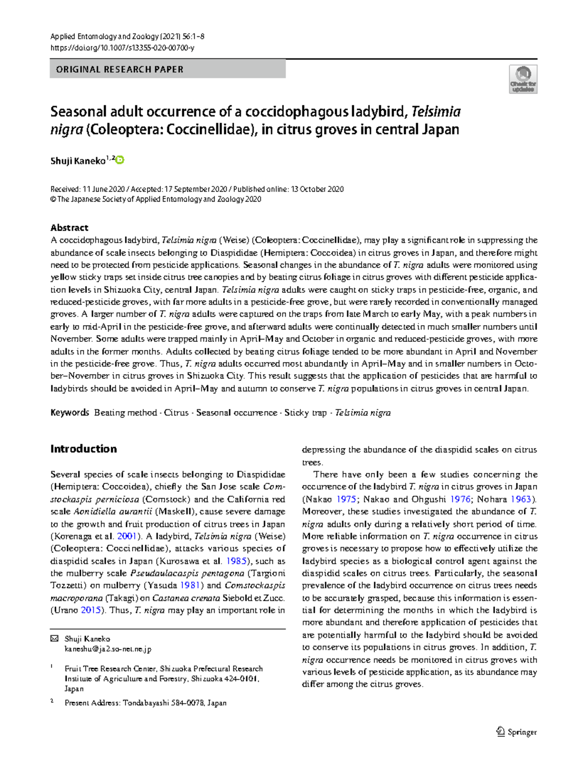 Seasonal Occurrence of Telsimia nigra in Citrus Groves: A Study (1-08 ...