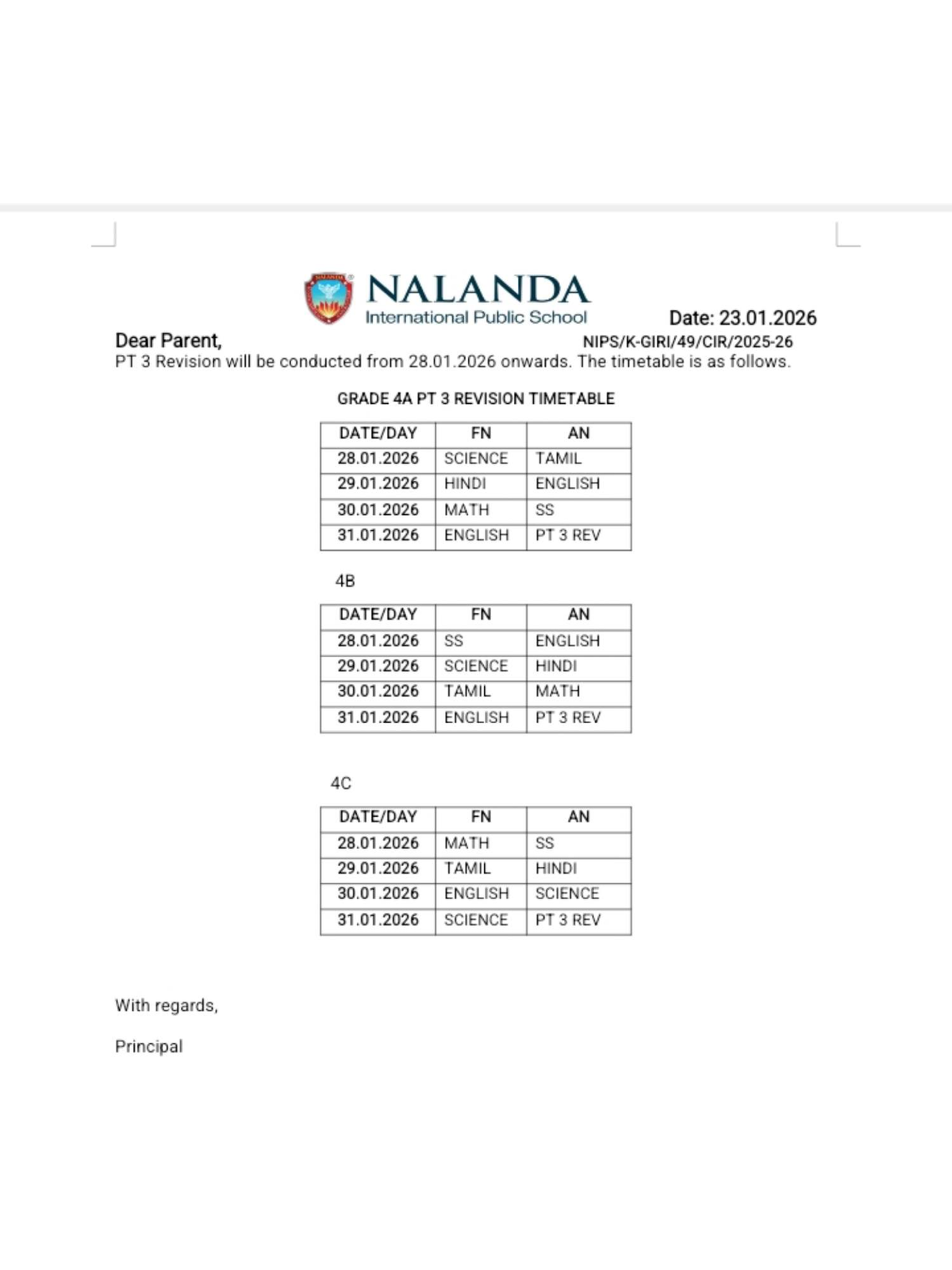 Grade 4 PT 3 Revision Timetable - All Subjects - Studocu