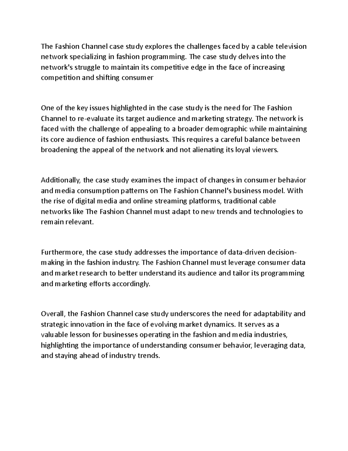 TFC Case Study: Strategies for Adapting to Market Challenges - Studocu