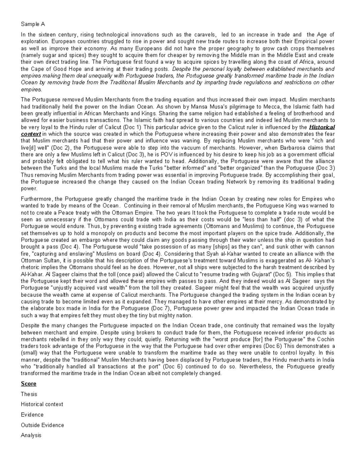 DBQ 2019: The Portuguese Impact on Indian Ocean Trade - Studocu