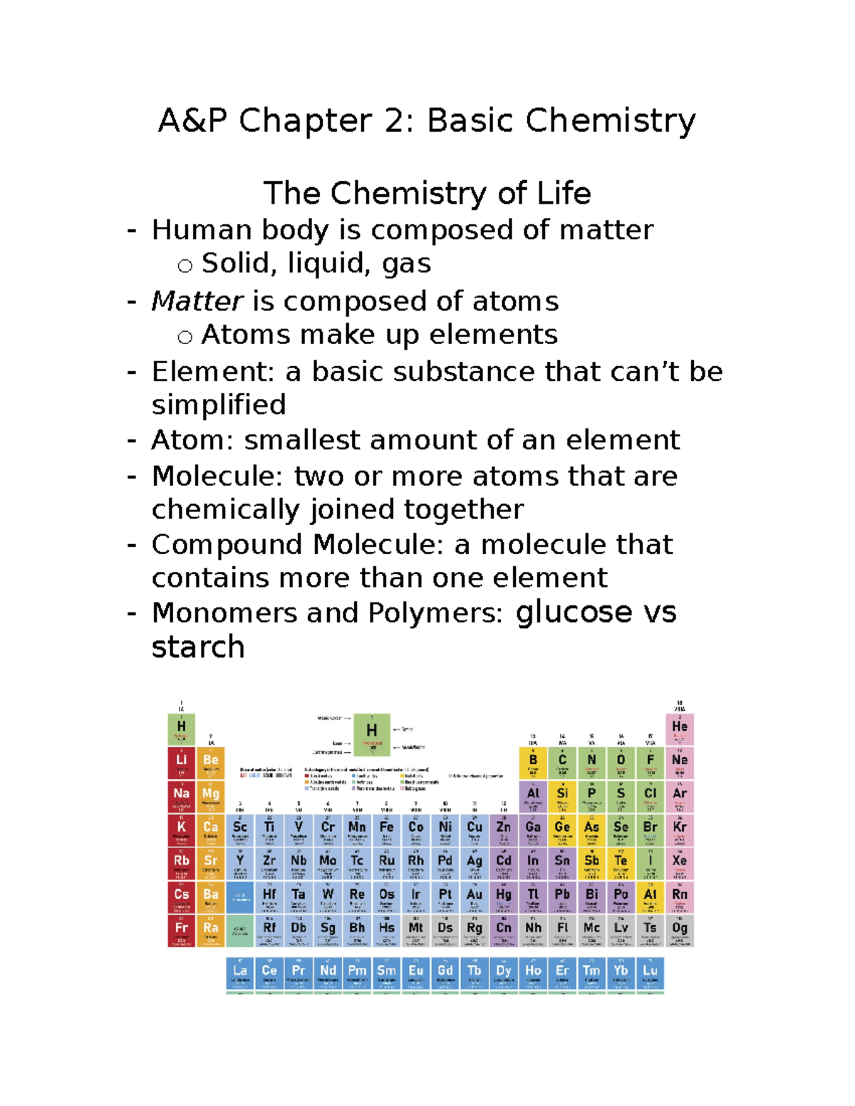 A&P Notes: Chapter 2 - Basic Chemistry Overview - Studocu