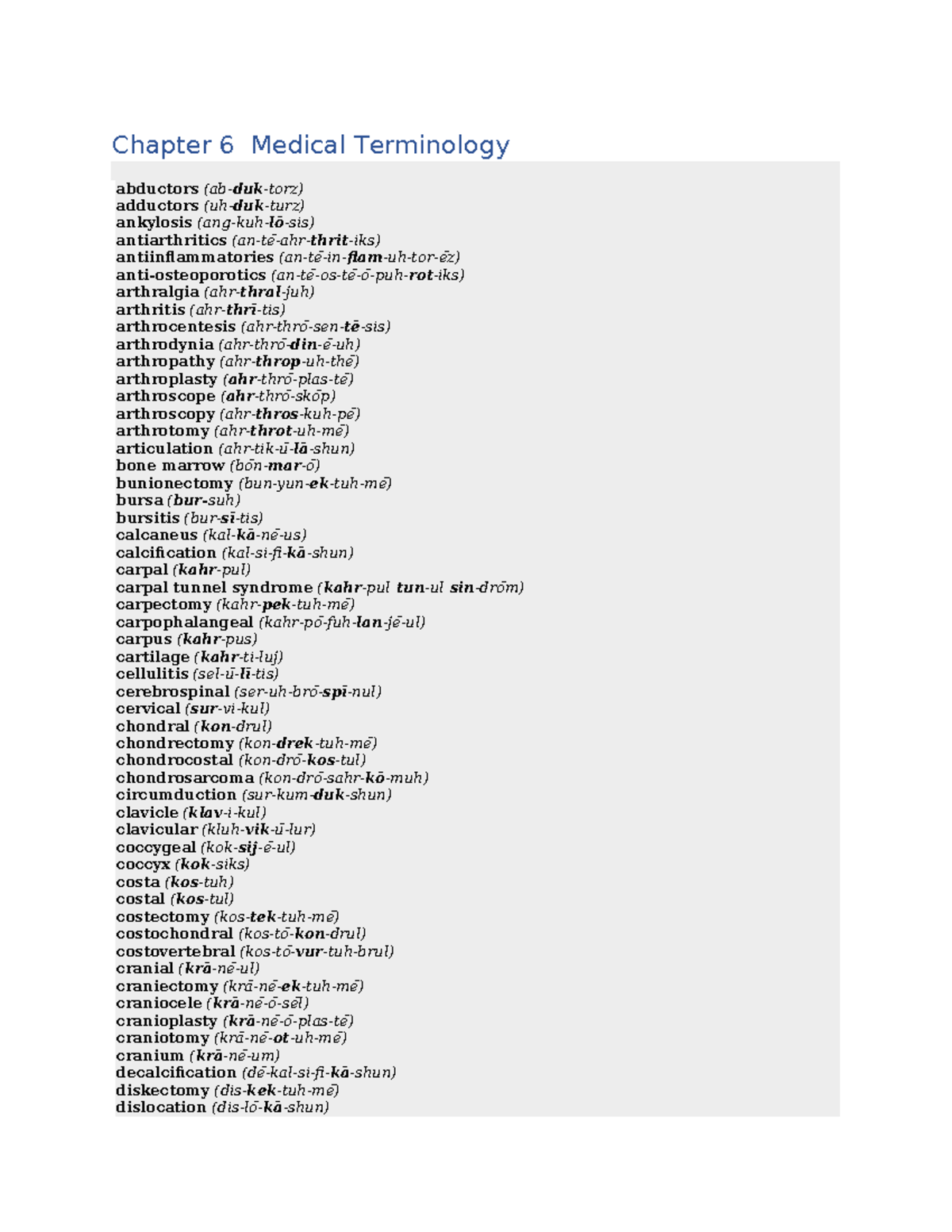 Ch. 6 Medical Terminology Glossary: Key Terms and Definitions - Studocu