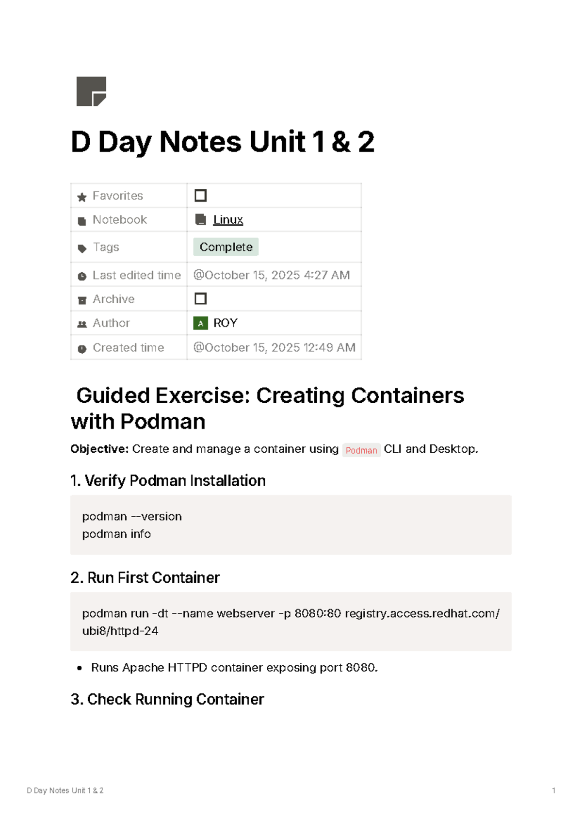 Linux & Container Technologies Unit 2: Podman Container Management Guide - Studocu