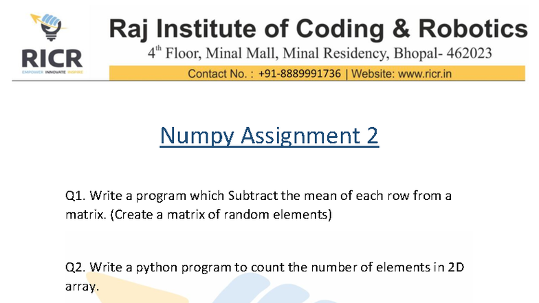 RICR - Numpy Assignment 2: Matrix Operations & Functions - Studocu