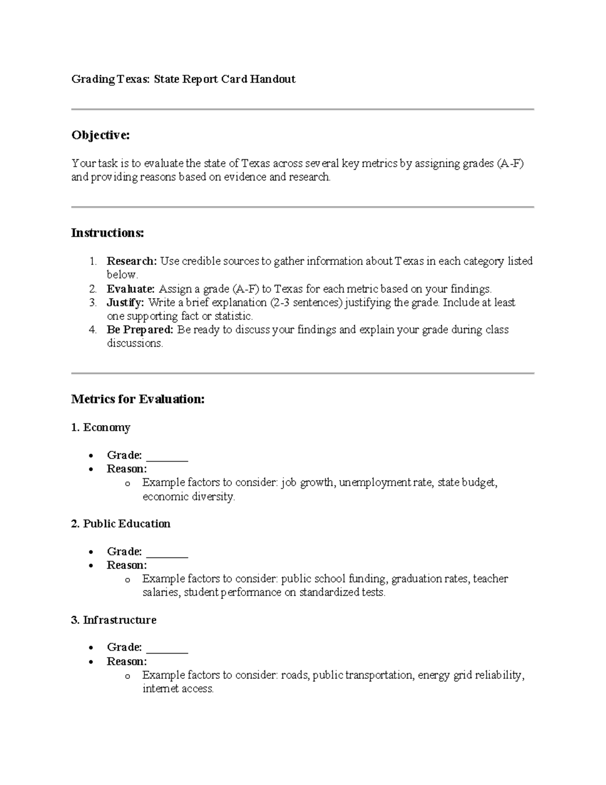 Grading+Texas - texas - Grading Texas: State Report Card Handout ...