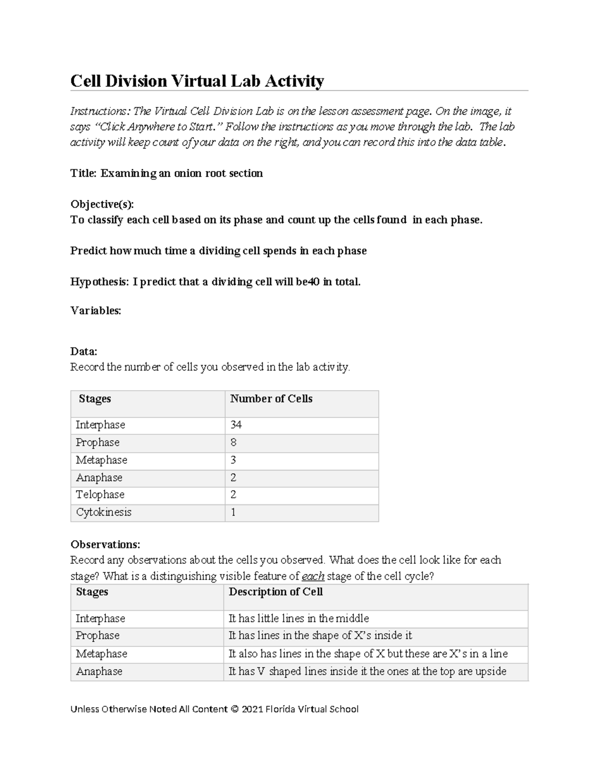 03 01 Virtual Cell Division Lab Report: Analysis & Results by Maranda ...