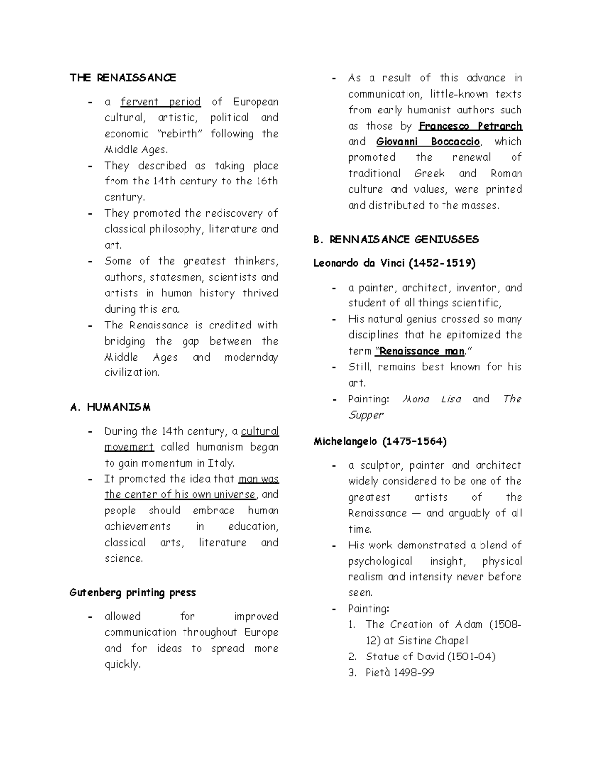 STS-Renaissance Notes: A Comprehensive Overview of Humanism ...