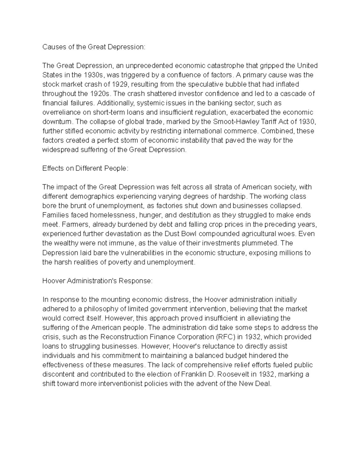 US History 04.05: Causes and Effects of the Great Depression - Studocu